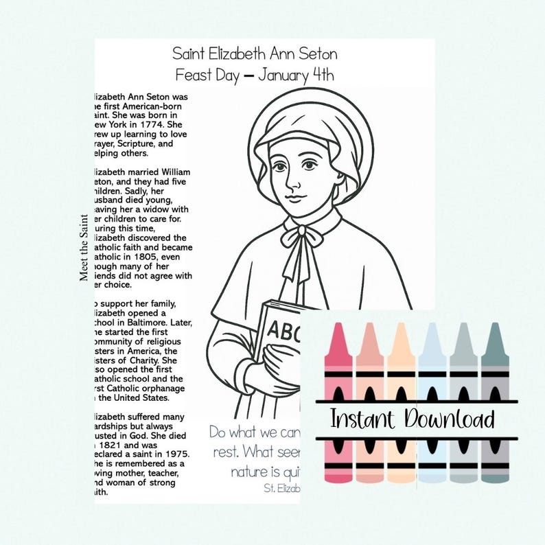 St. Elizabeth Ann Seton Coloring Page – Feast Day January 4th ...