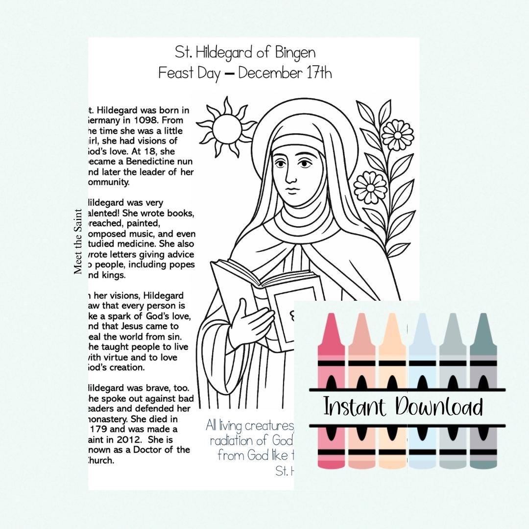 St. Hildegard of Bingen Coloring Page: Catholic Saint (digital Download ...