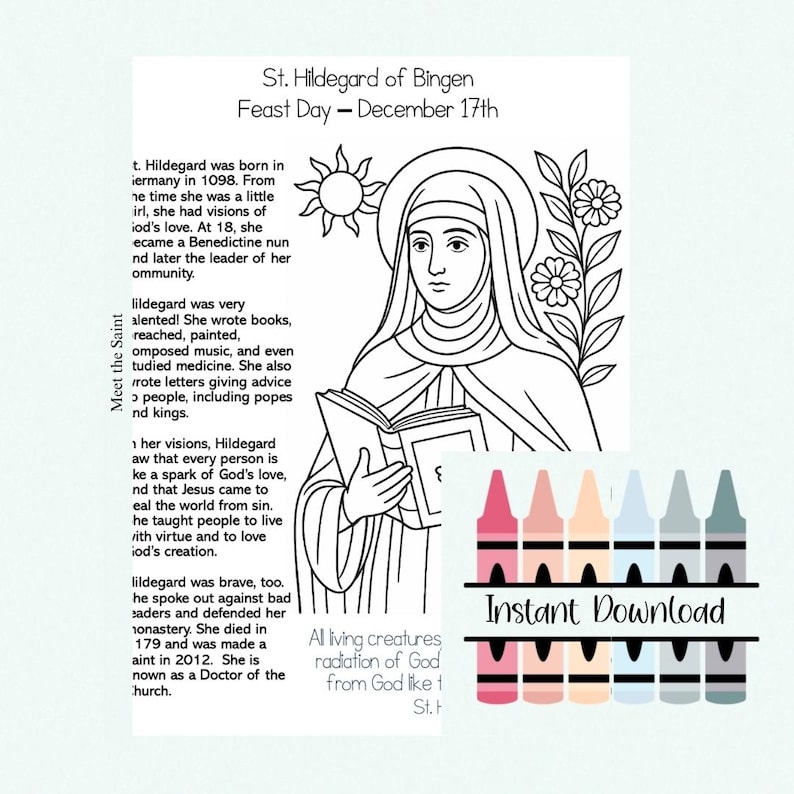 St. Hildegard of Bingen Coloring Page: Catholic Saint (digital Download ...