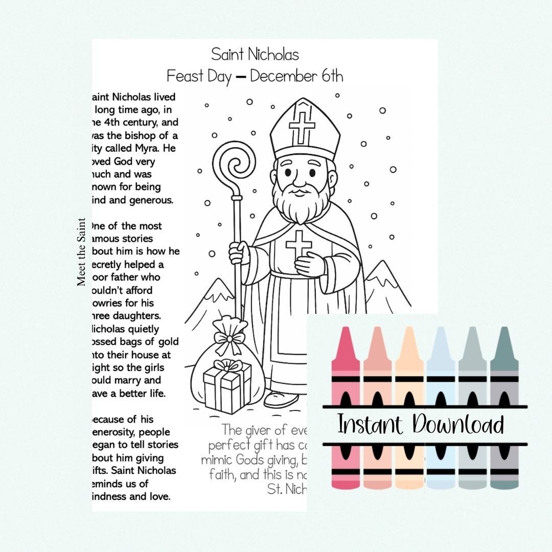 Saint Nicholas Coloring Page: Catholic Saint Nick (PDF Download) - Etsy