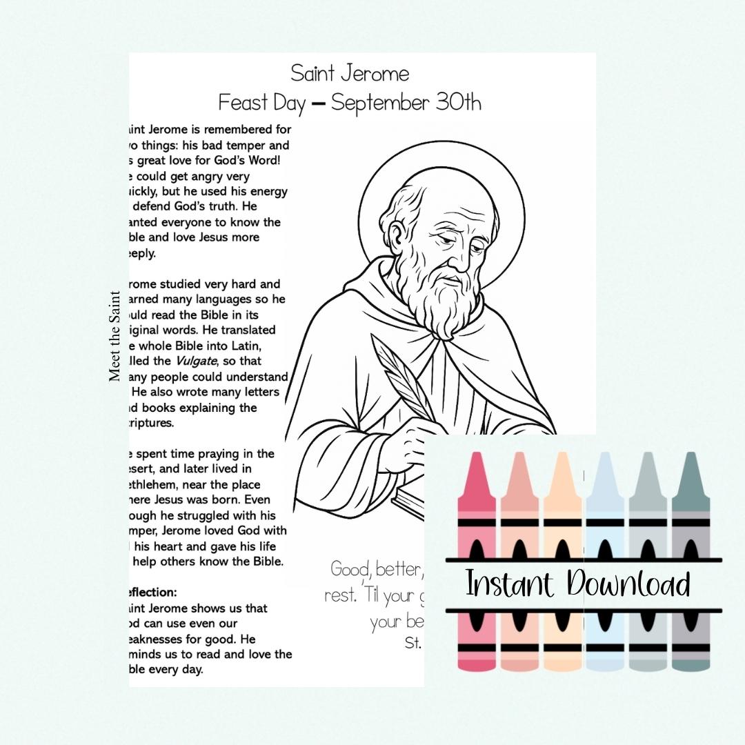 St. Jerome Coloring Page | Catholic Saint | Feast Day September 30 ...
