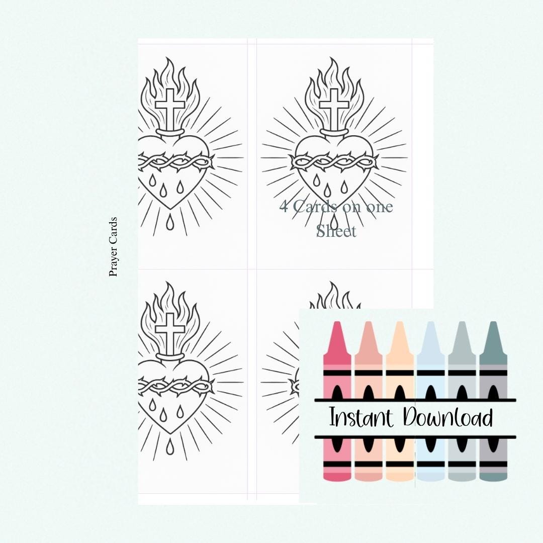 Sacred Heart Coloring Page Prayer Cards | Catholic Activity (digital ...
