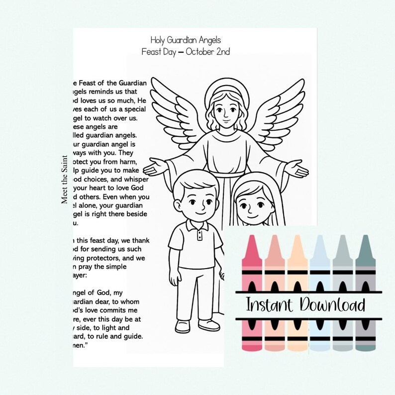 Guardian Angel Catholic Coloring Page | Prayer (digital Download) - Etsy