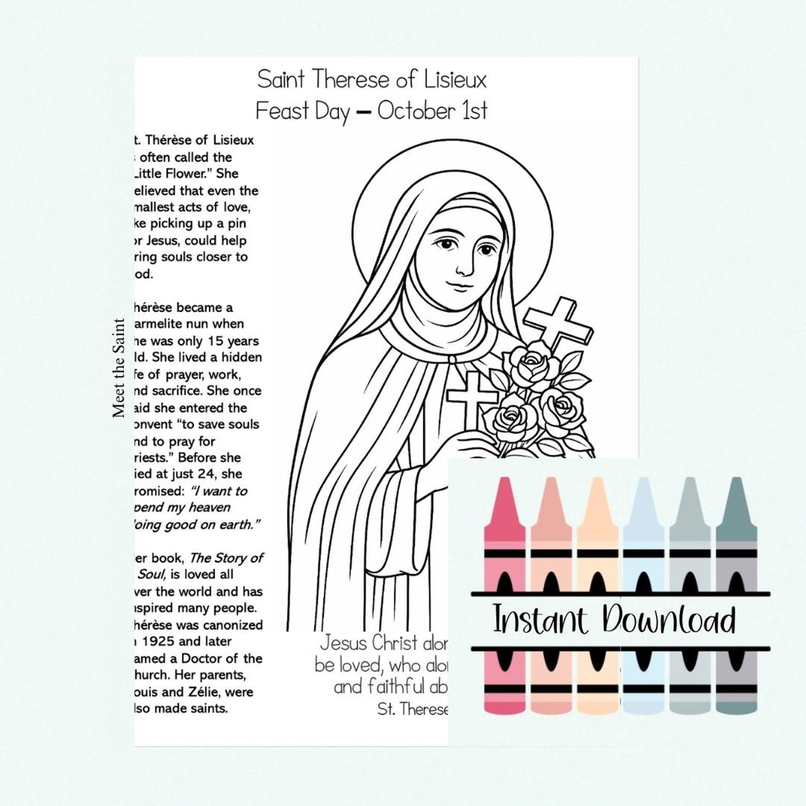 St. Thérèse of Lisieux Coloring Page | Digital Download | Catholic ...