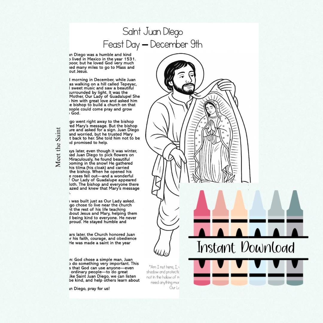 St. Juan Diego Coloring Page | Our Lady of Guadalupe | Catholic Saint ...