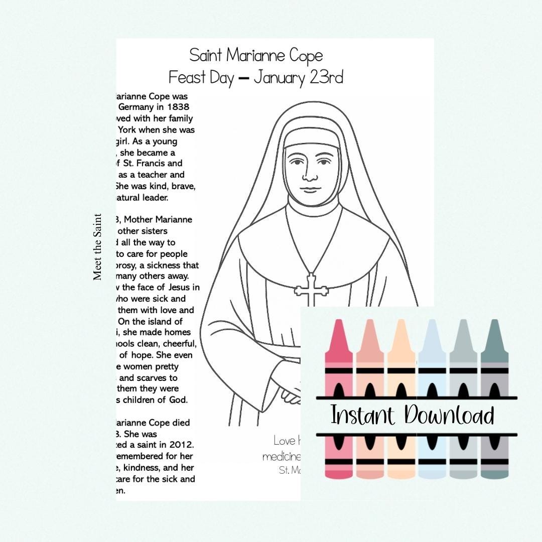 St. Marianne Cope Coloring Page – Feast Day January 23rd | Catholic ...