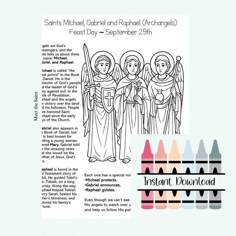 Archangels Coloring Page: Catholic Kids Printable (digital Download) - Etsy