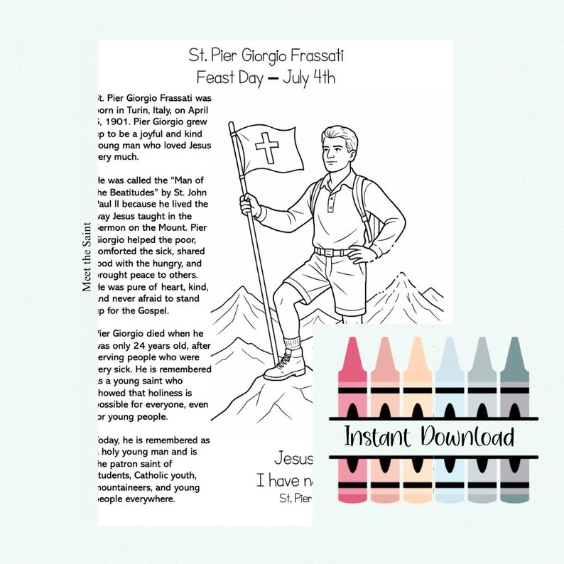St. Pier Giorgio Frassati Coloring Page: Catholic Saint Activity ...