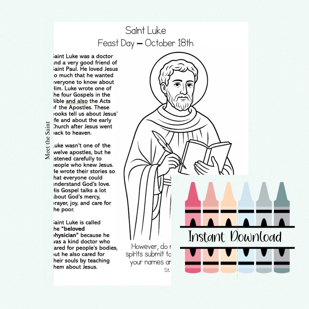 St. Luke Coloring Page | Catholic Saint Activity | Digital Download ...