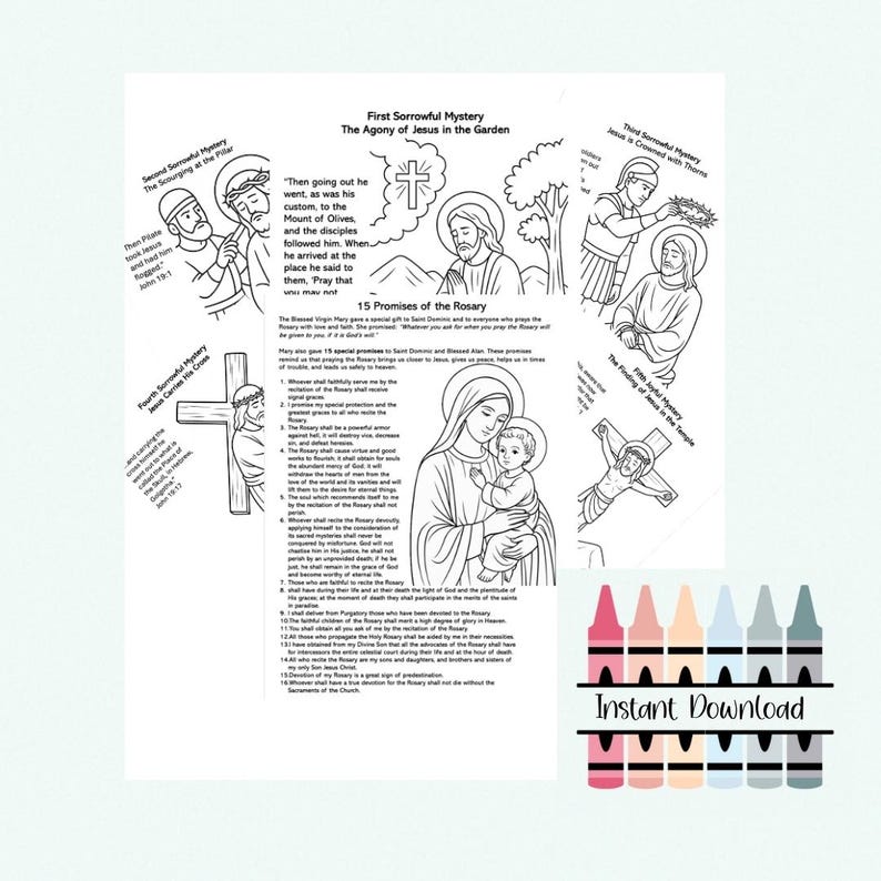 Sorrowful Mysteries Rosary 9 Coloring Pages With Daily Prayers – Learn ...