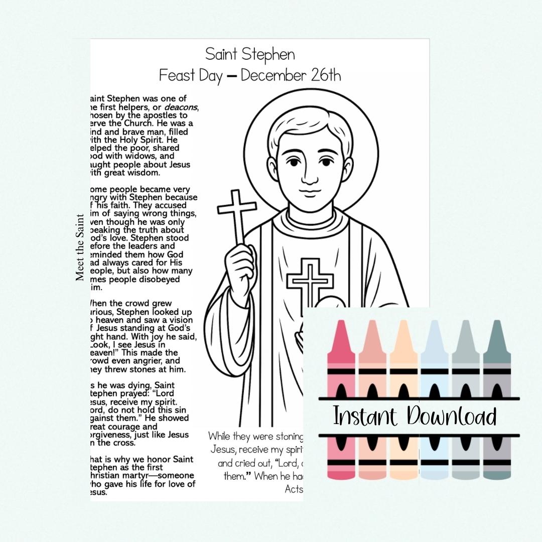 St. Stephen Coloring Page: Catholic Feast Day Activity (digital ...