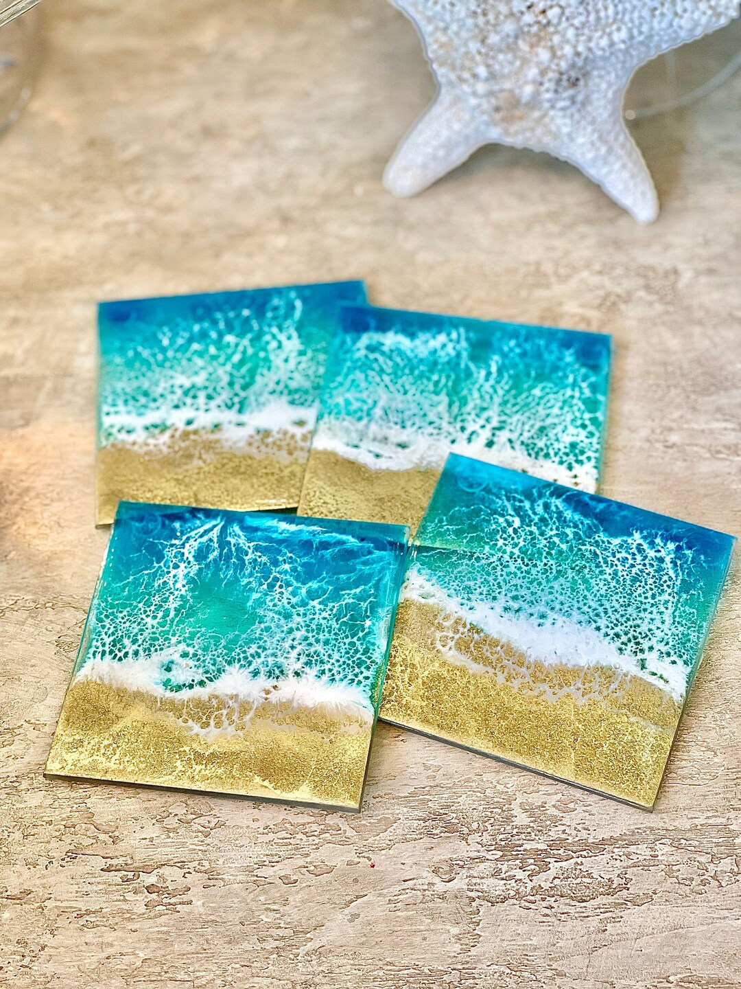Glass Coaster Set, Beach Glassware, Beach Lover Gift, Galentine’s Gift ...