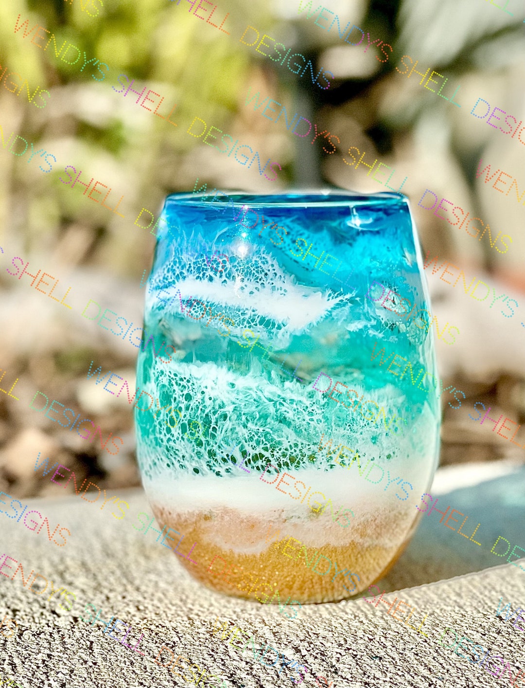 Set of 2, Beach Glassware, Beach Wine Glasses, Beach Drinkware, Beach ...