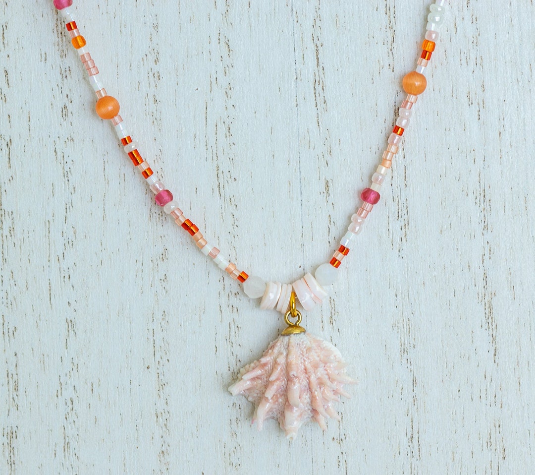 Seed Bead Shell Necklace, Beach Bridesmaid, Gifts for Her, Boho Bead ...