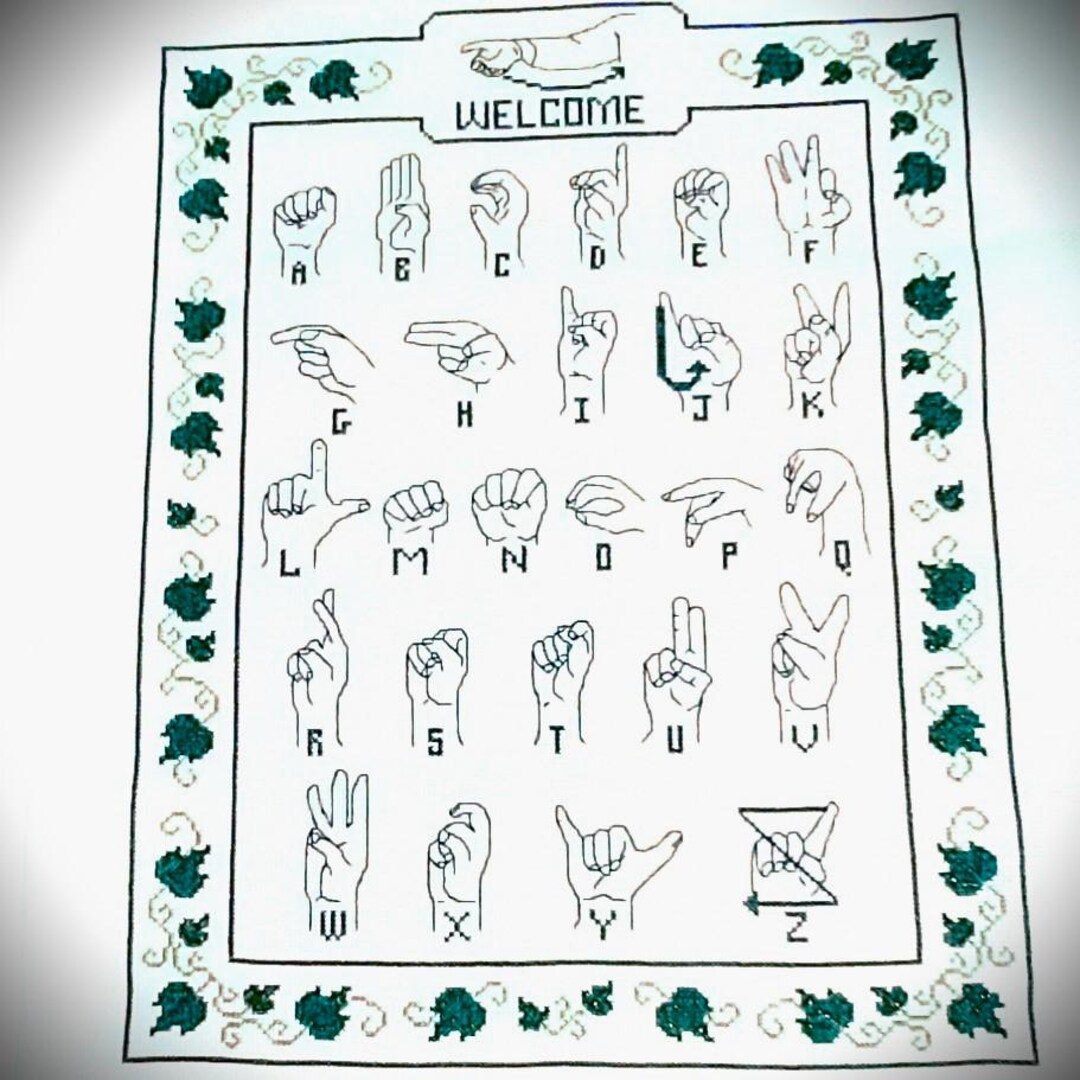 WELCOME Sign Language Alphabet Completed Cross Stitch Hands ASL Not ...