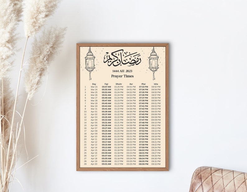 Ramadan 2024 Customizable Prayer Time Schedule - Etsy