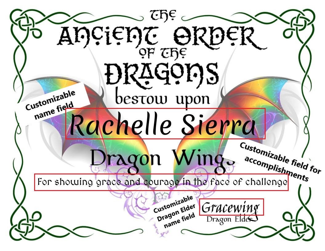 Rainbow Dragon Wing Certificate INSTANT DIGITAL DOWNLOAD - Etsy