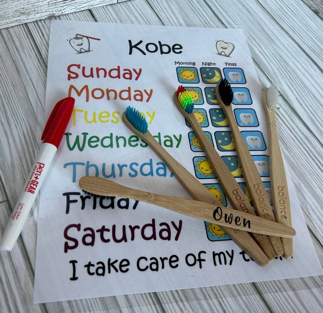 Toothbrushing Chart Reusable Laminated Personalized Plus Bamboo ...