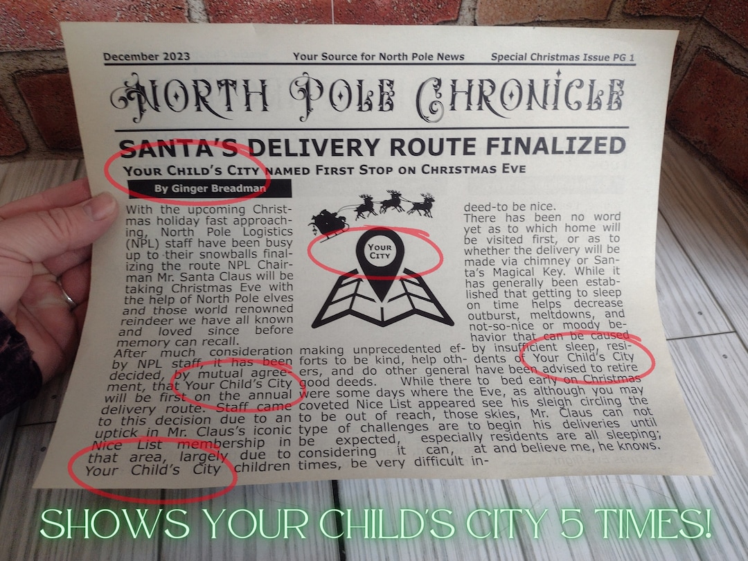 Customizable North Pole Newspaper Front Page Showing Your Child's City ...