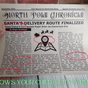 Customizable North Pole Newspaper Front Page Showing Your Child's City ...