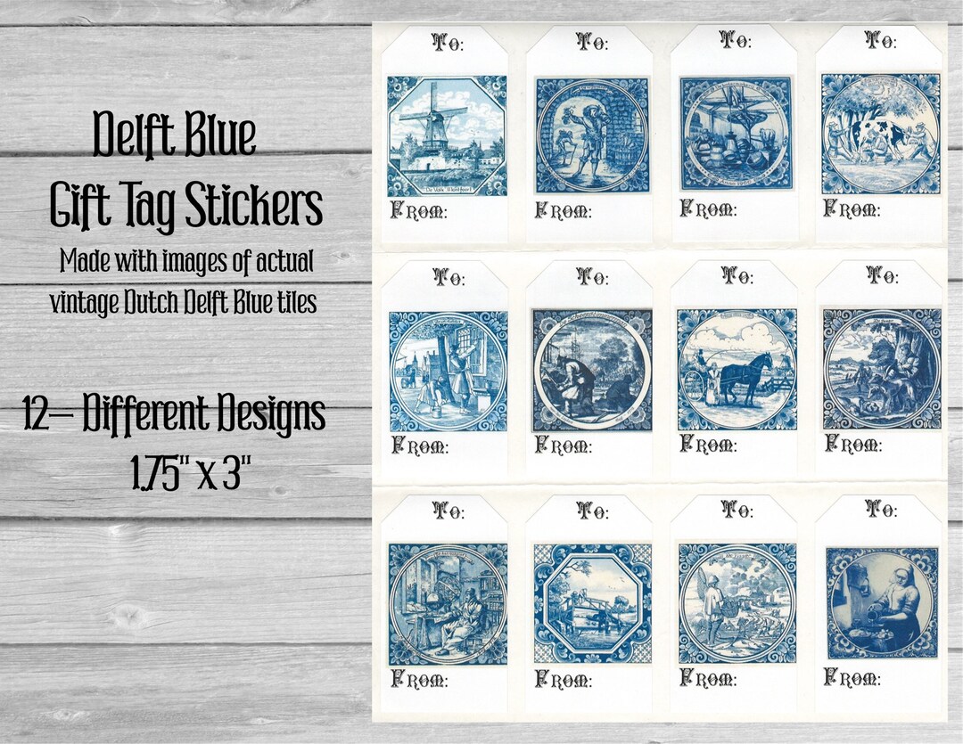 Vintage Delft Blue Gift Tag Stickers - Etsy