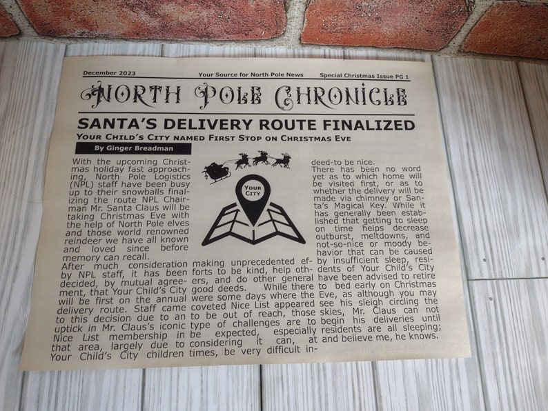 Customizable North Pole Newspaper Front Page Showing Your Child's City ...