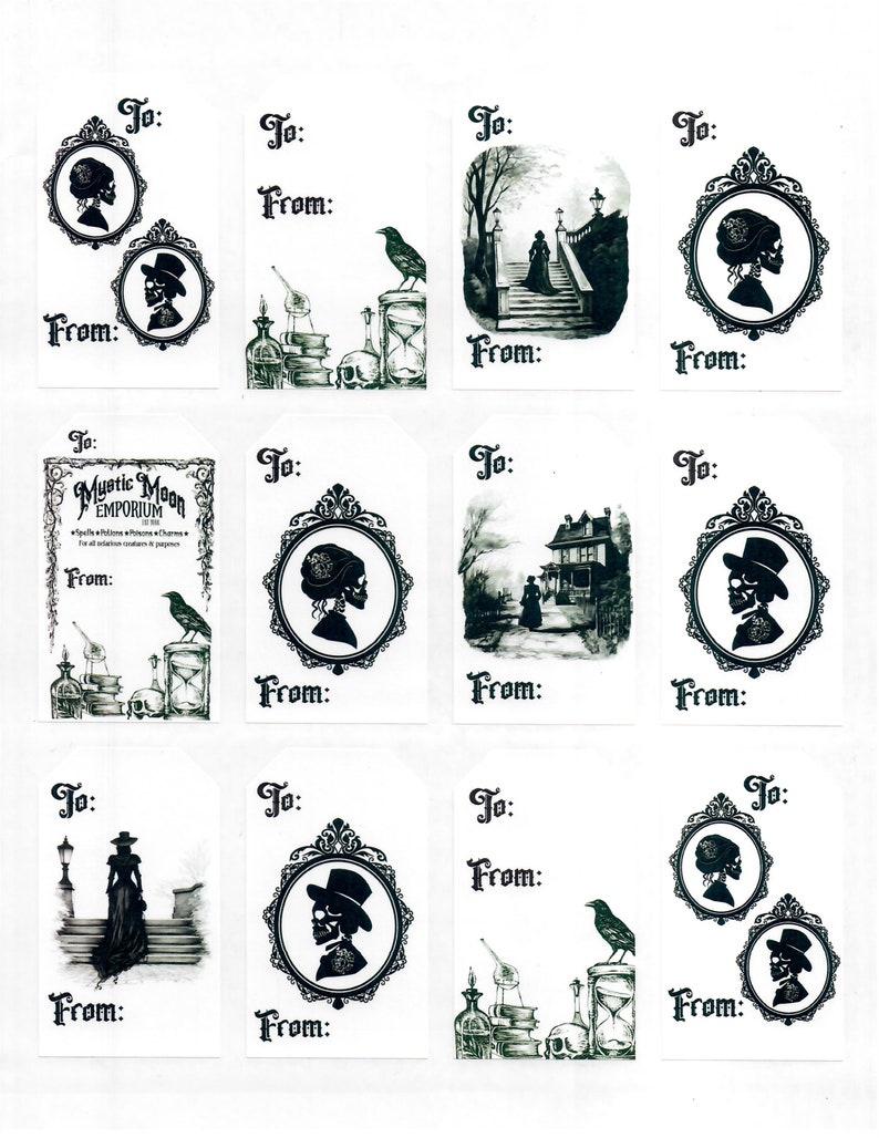 Vintage Style Gothic Spooky Gift Tag Stickers for Halloween, Christmas ...