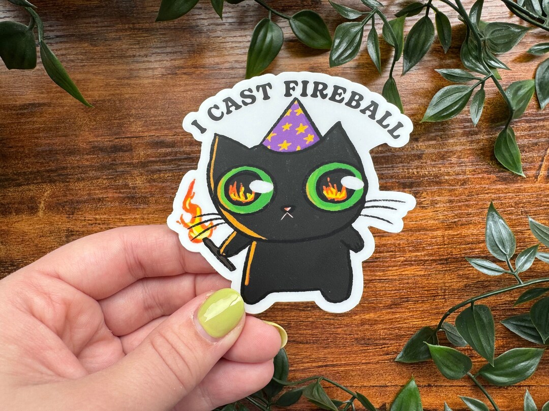Dnd Fireball Wizard Cat Sticker Vinyl Sticker Waterproof Stickers ...