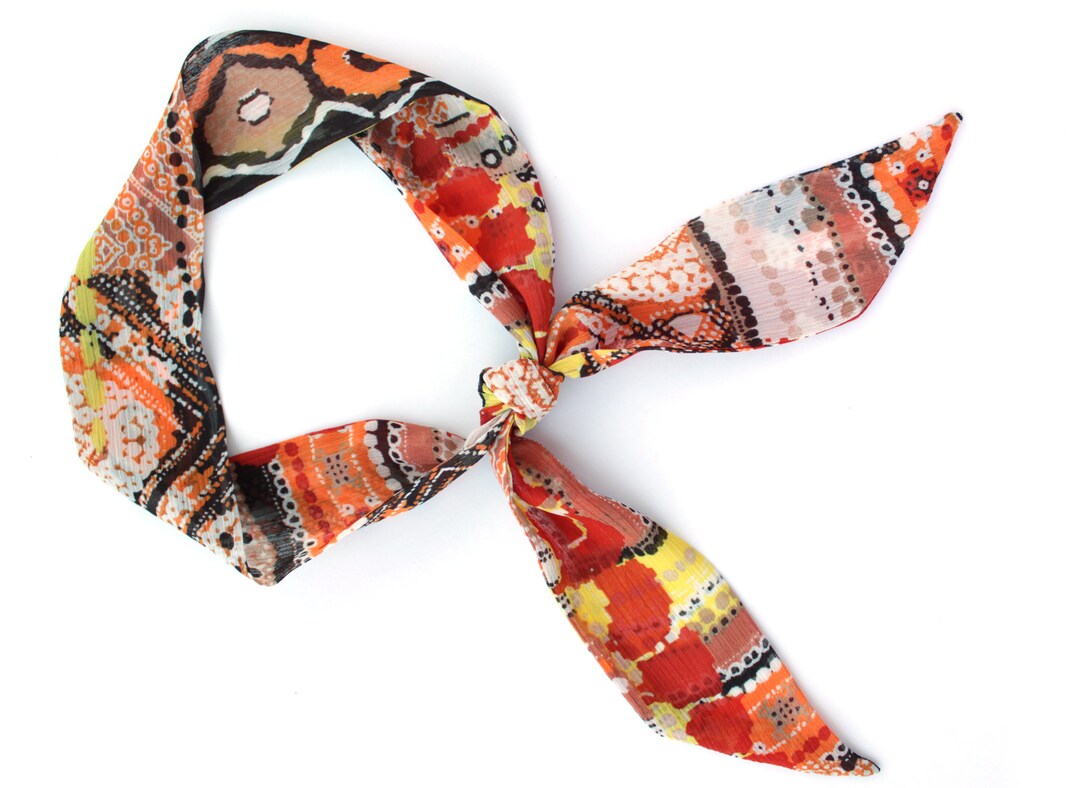 Small Skinny Scarf in Orange. Short Hair Scarves. Narrow Head Tie ...