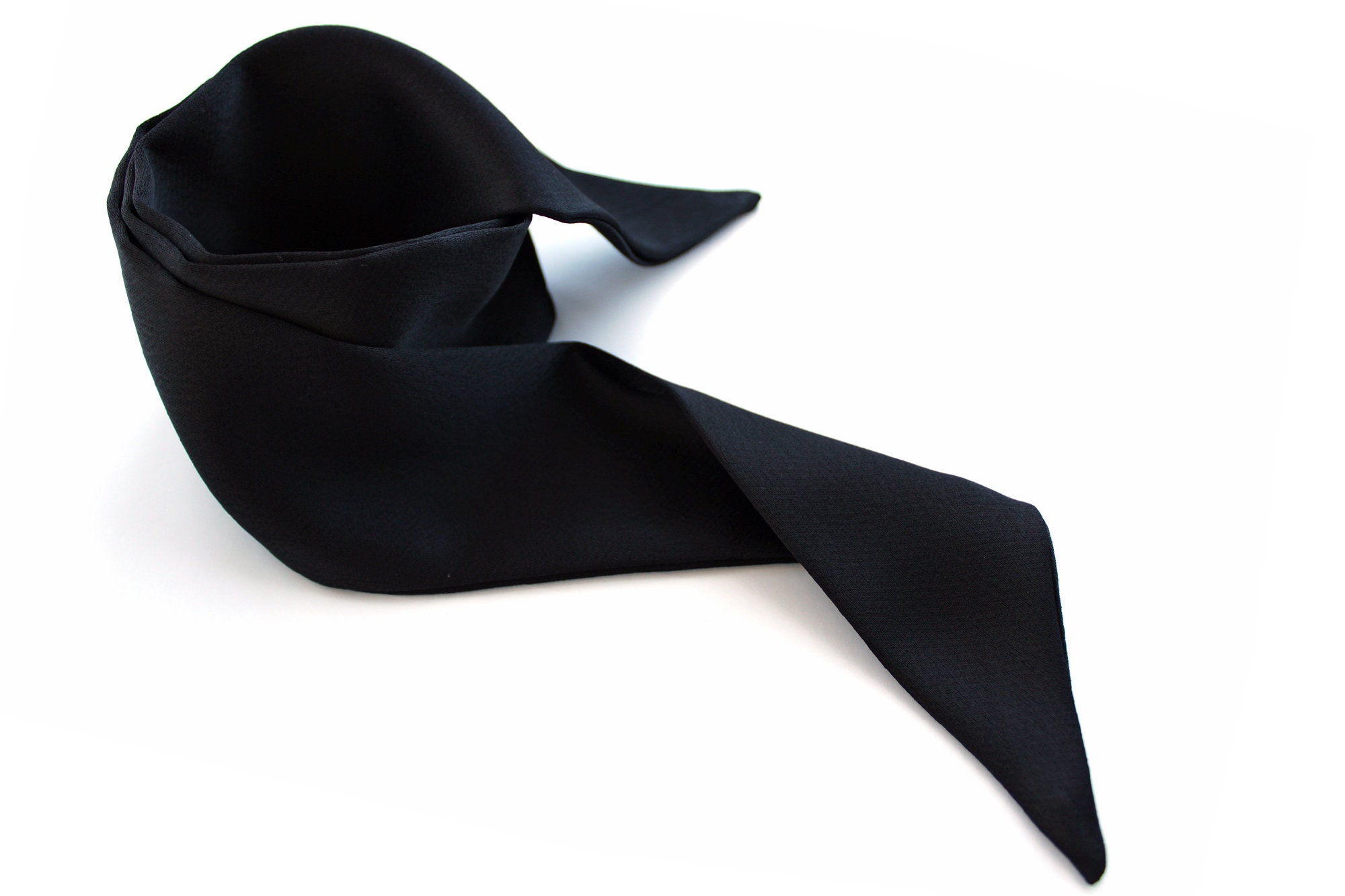 Black Satin Short Hair Scarf, Small Skinny Neck Scarves, Head Tie ...