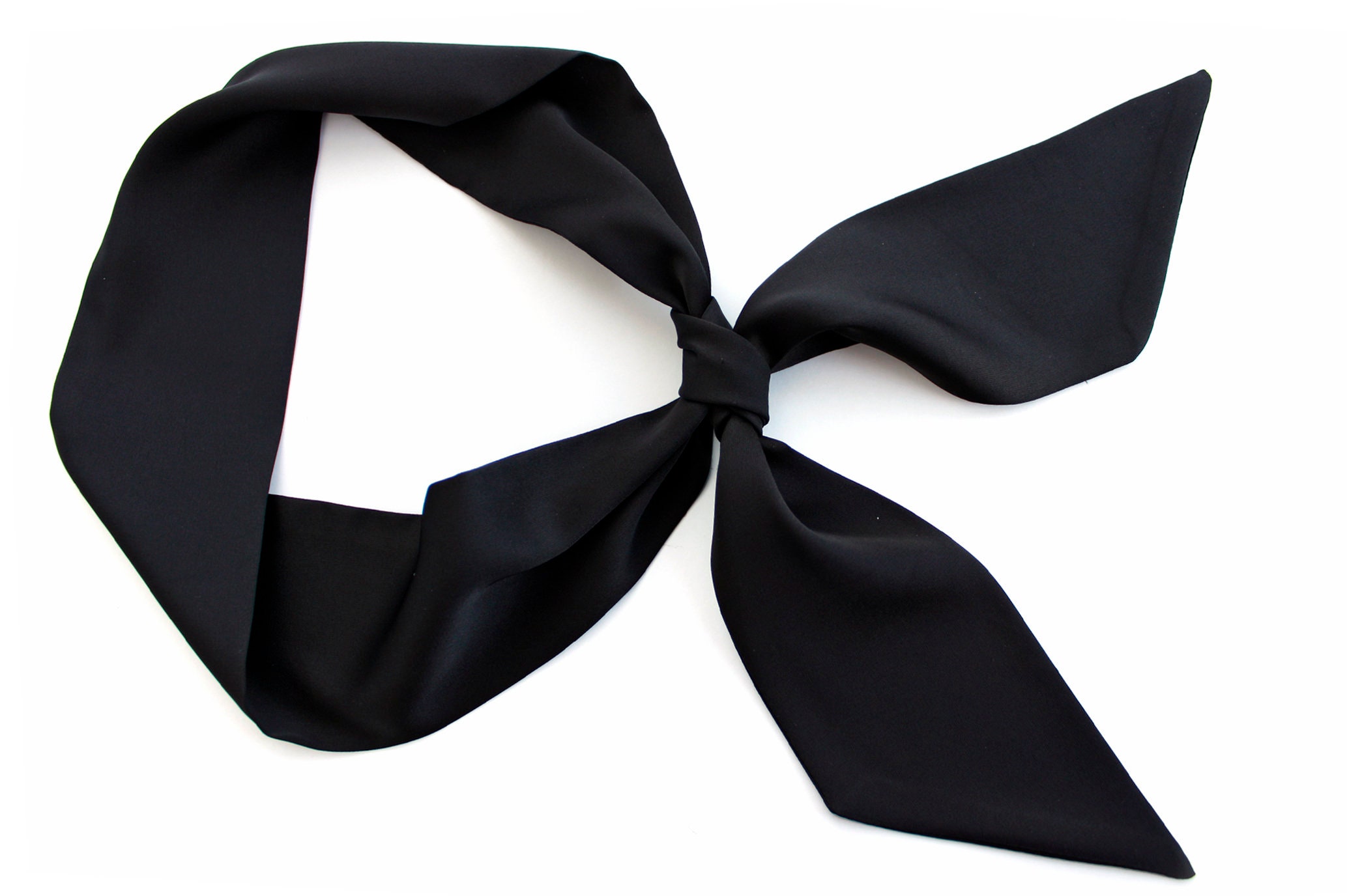 Black Satin Short Hair Scarf, Small Skinny Neck Scarves, Head Tie ...