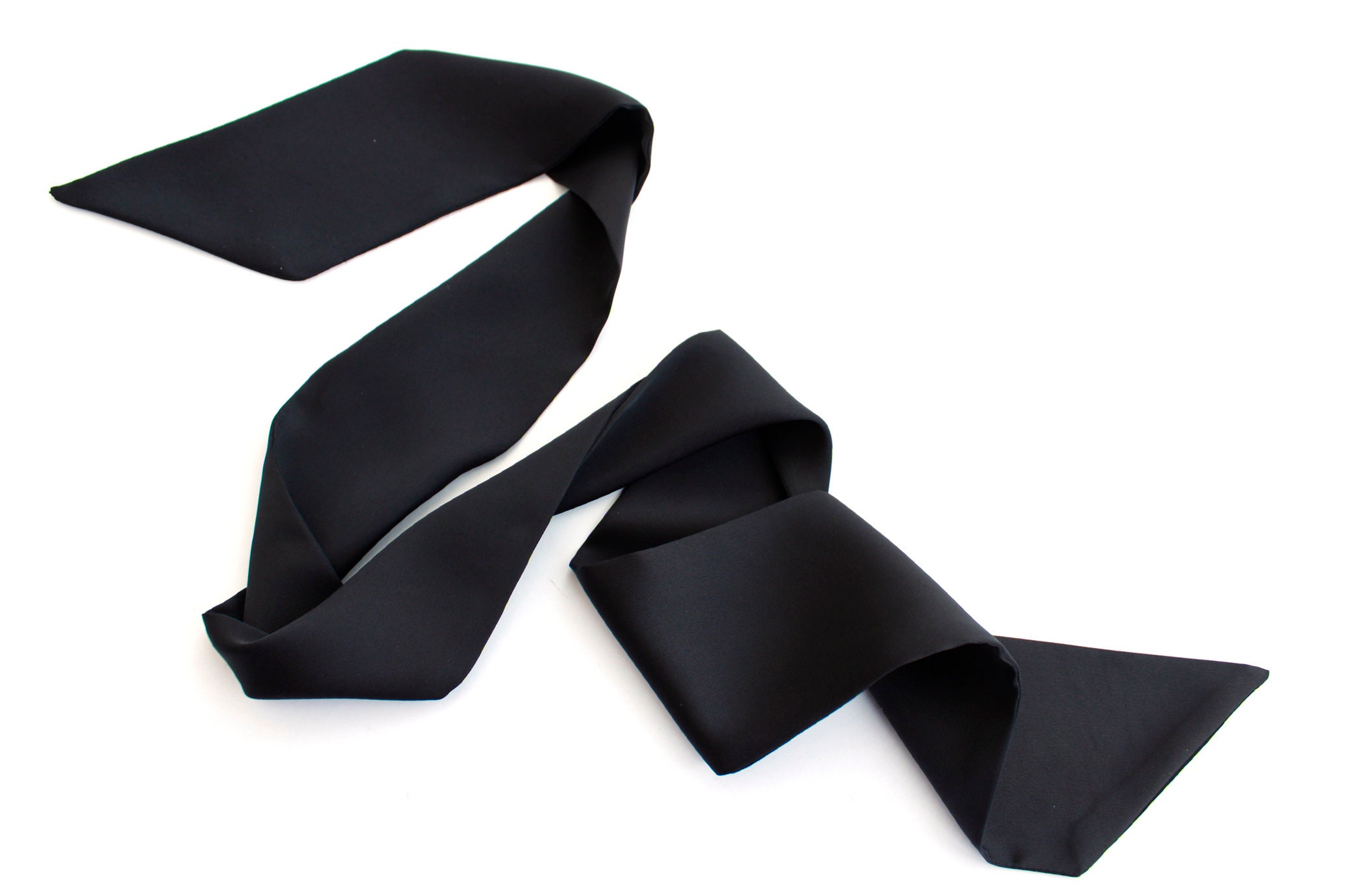 Black Satin Short Hair Scarf, Small Skinny Neck Scarves, Head Tie ...