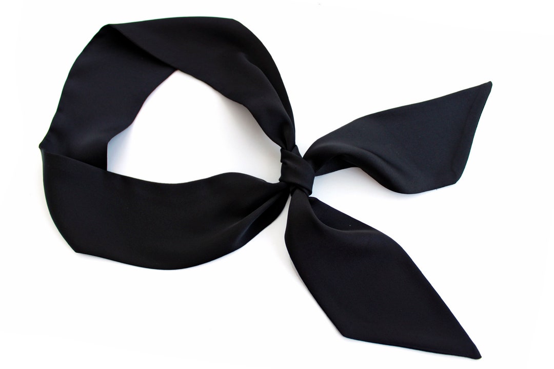 Black Satin Short Hair Scarf, Small Skinny Neck Scarves, Head Tie ...