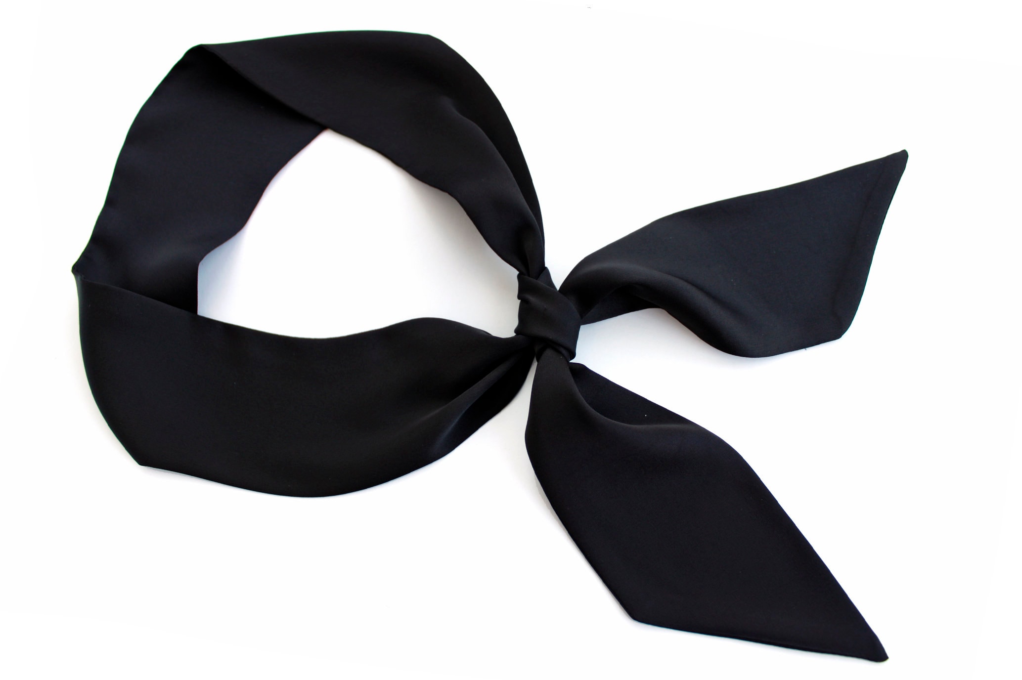 Black Satin Short Hair Scarf, Small Skinny Neck Scarves, Head Tie ...