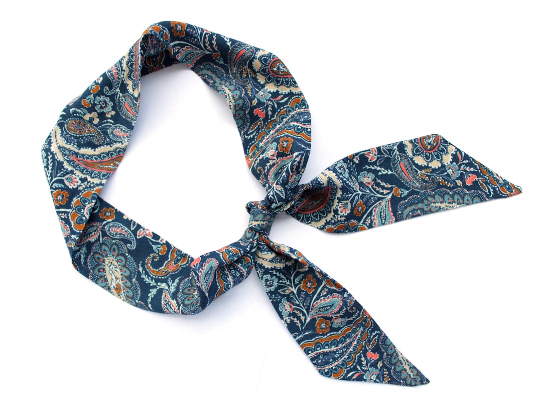 Blue Paisley Skinny Scarf – Short Hair Head Scarf, Wrist Wrap, Purse or ...