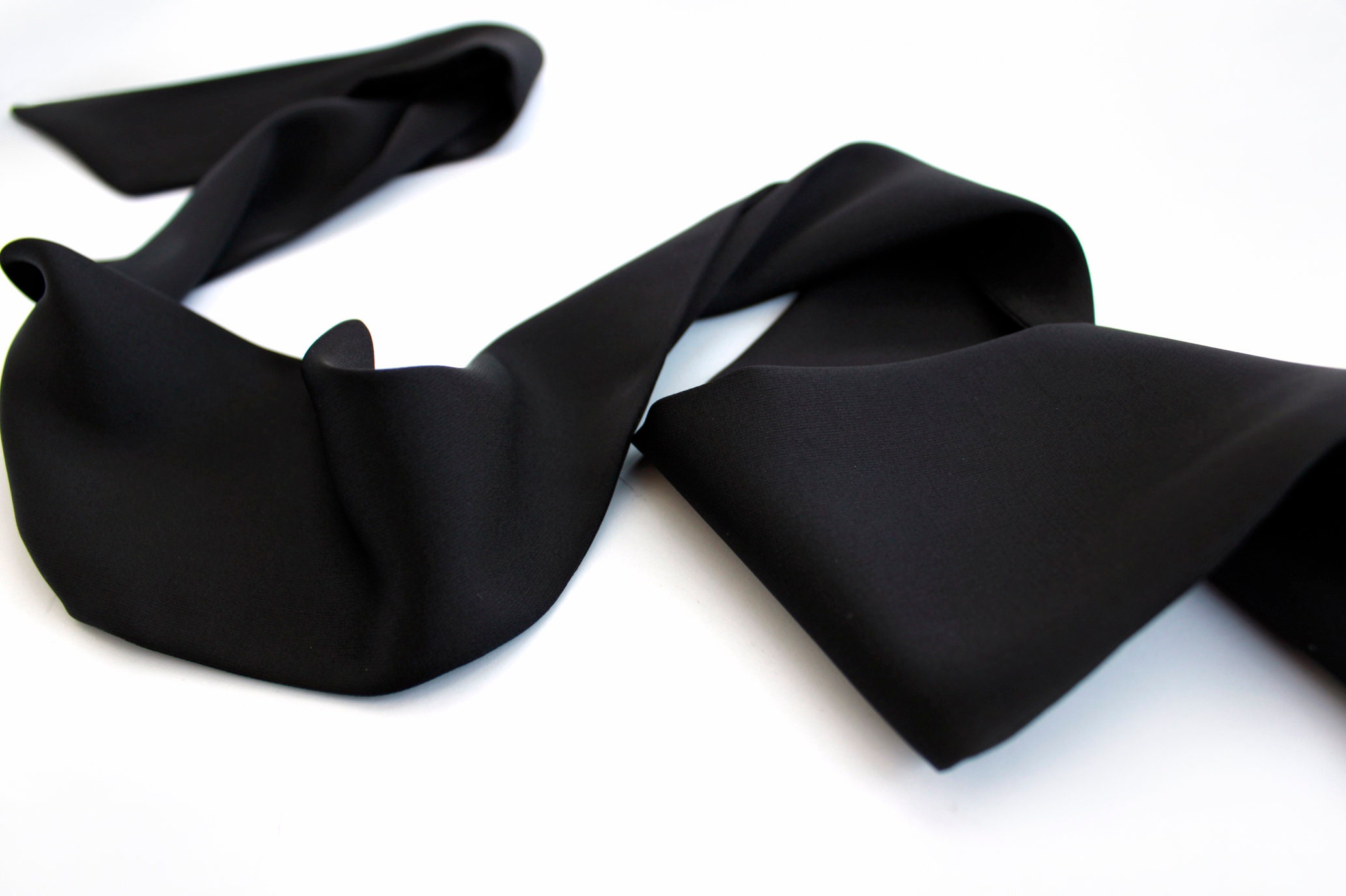 Black Satin Short Hair Scarf, Small Skinny Neck Scarves, Head Tie ...