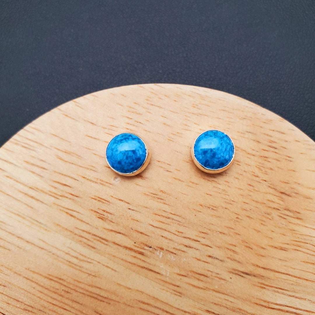8mm Denim Lapis Stud Earrings | Blue Denim Stud Earrings | Sterling ...