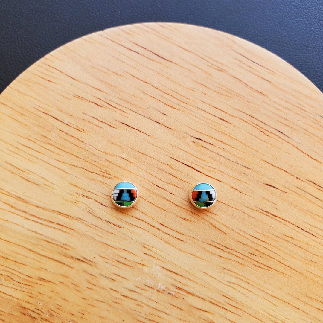 6mm Tiny Colorful Inlay Stud Earrings | Simple Multicolor Studs | Inlay ...
