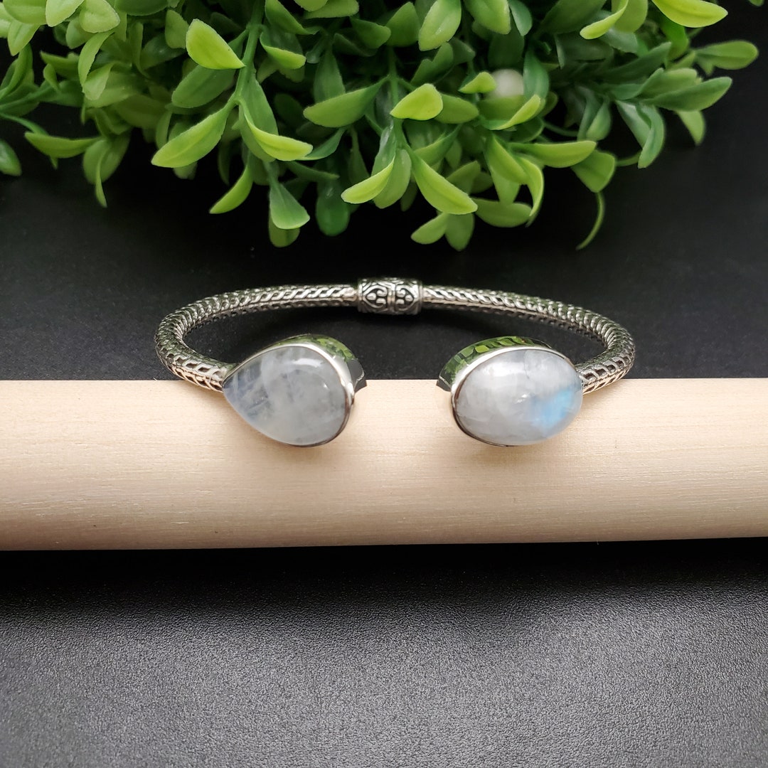 BC#161 | Sterling Silver Rainbow Moonstones Bracelet Cuff | Balinese Bracelet With Moonstones ...