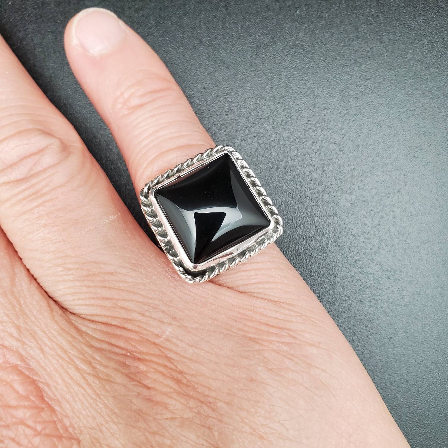 Dainty Black Square Ring Size 7.0us 7.25us Big Black Onyx - Etsy UK