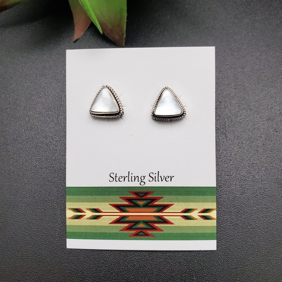 GAJA#21 | Dainty White Mother of Pearl Stud Earrings | Sterling Silver ...