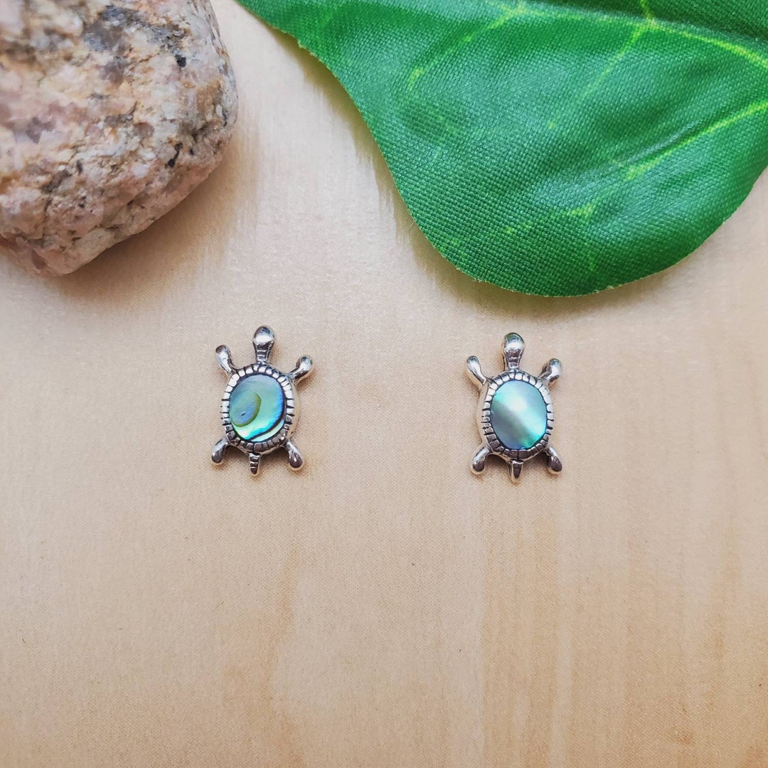AS#03 | Tiny Abalone Turtle Inlay Stud Earrings | Sterling Silver ...