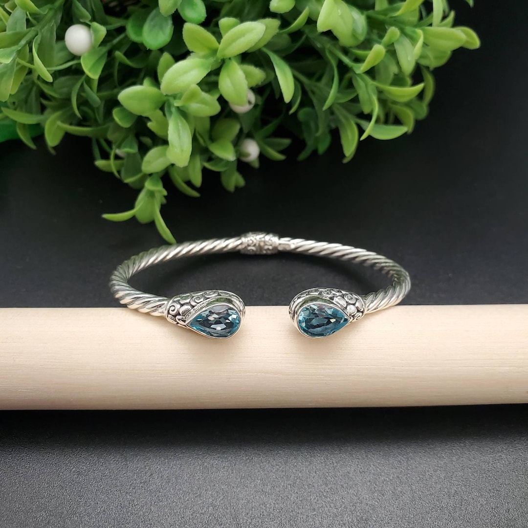 BC#120 | Balinese Craftmanship Sterling Silver Blue Topaz Bracelet Cuff ...