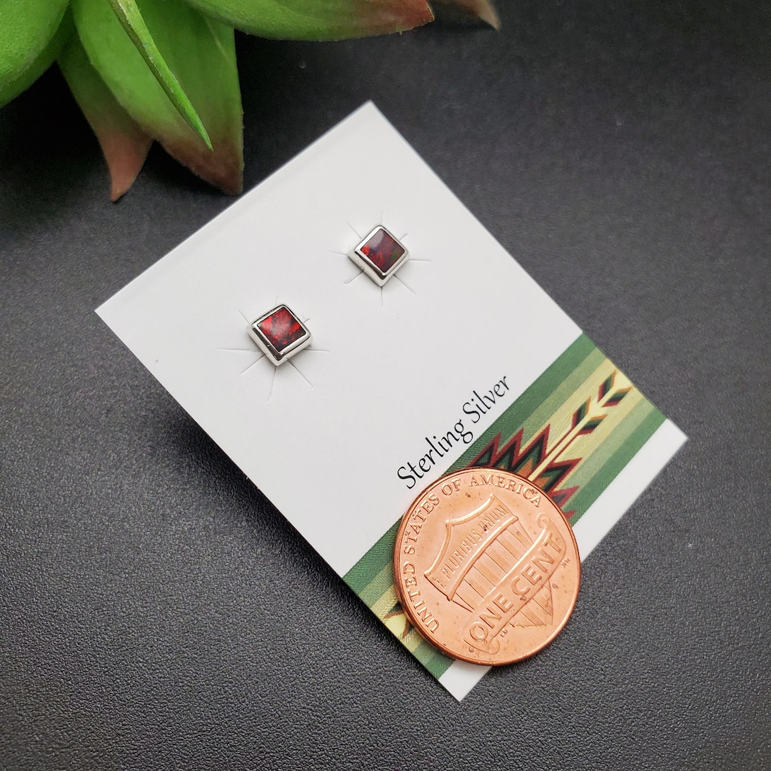 SL#03 | 5mm Square Red Opal Posts | Dainty Red Opal Square Posts ...