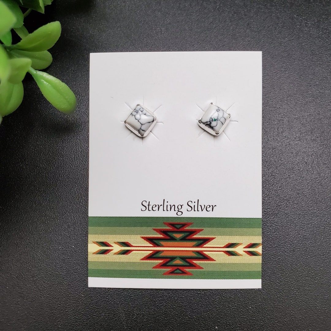 5mm Square White Buffalo Turquoise Post Earrings | Sterling Silver ...