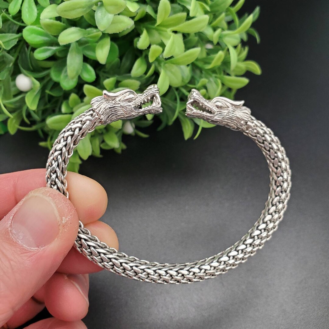 BC#115 | Double Dragons Silver Bracelet Cuff | Sterling Silver Dragon ...
