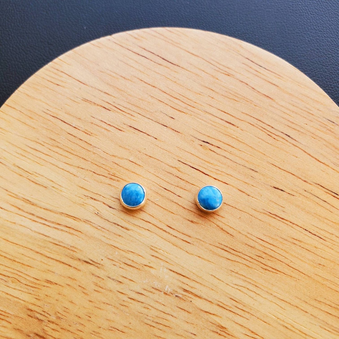 5mm Denim Lapis Stud Earrings | Small Denim Post Earrings | Sterling ...