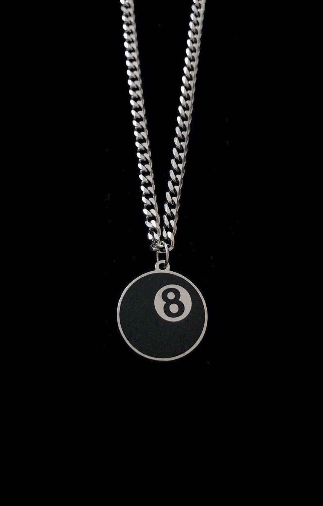 8 Ball Necklace, Streetwear Necklace, Stainless Steel, Pendant Necklace ...