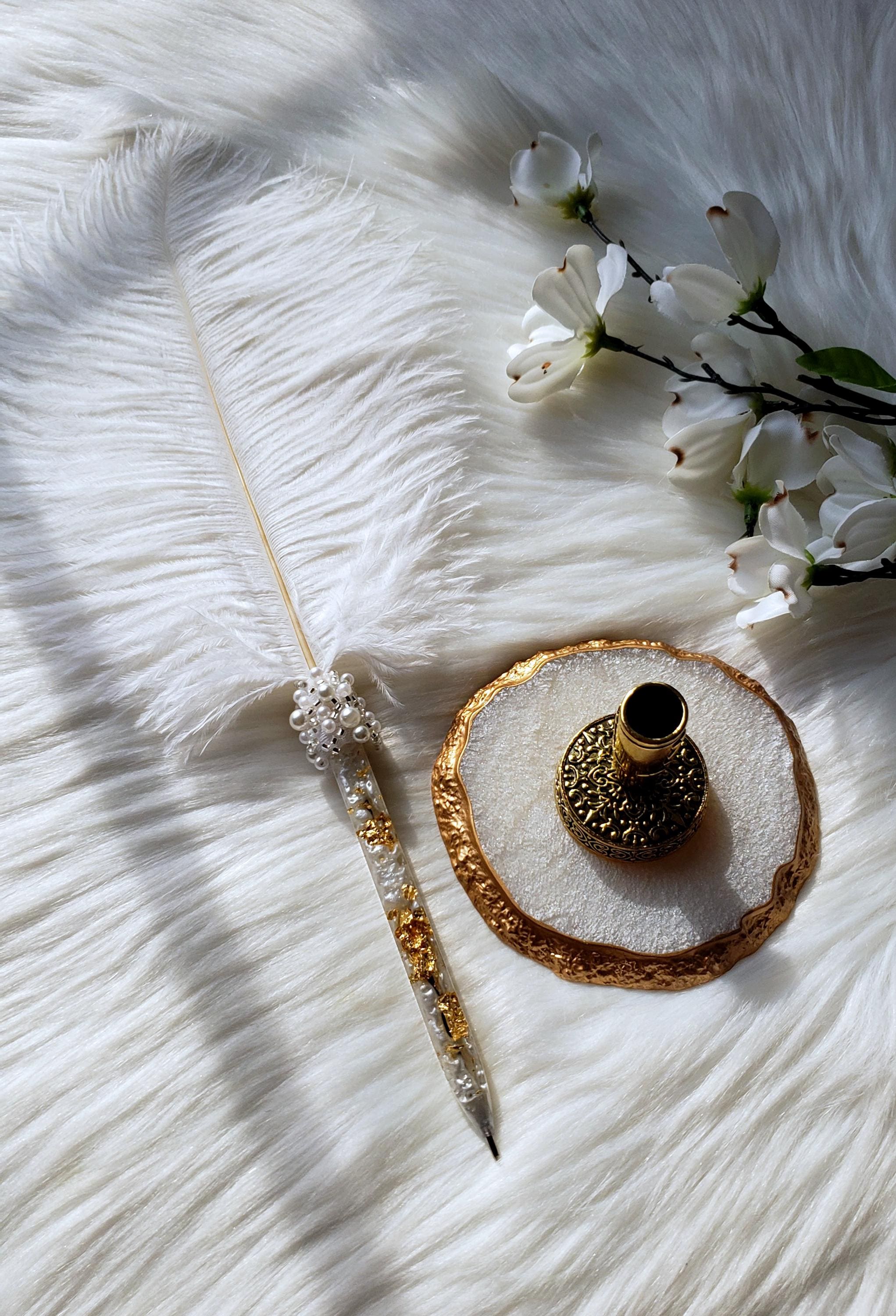 Nikkah Pen & Stand Set, Ostrich Feather Pen, Resin Wedding Signing Pen ...