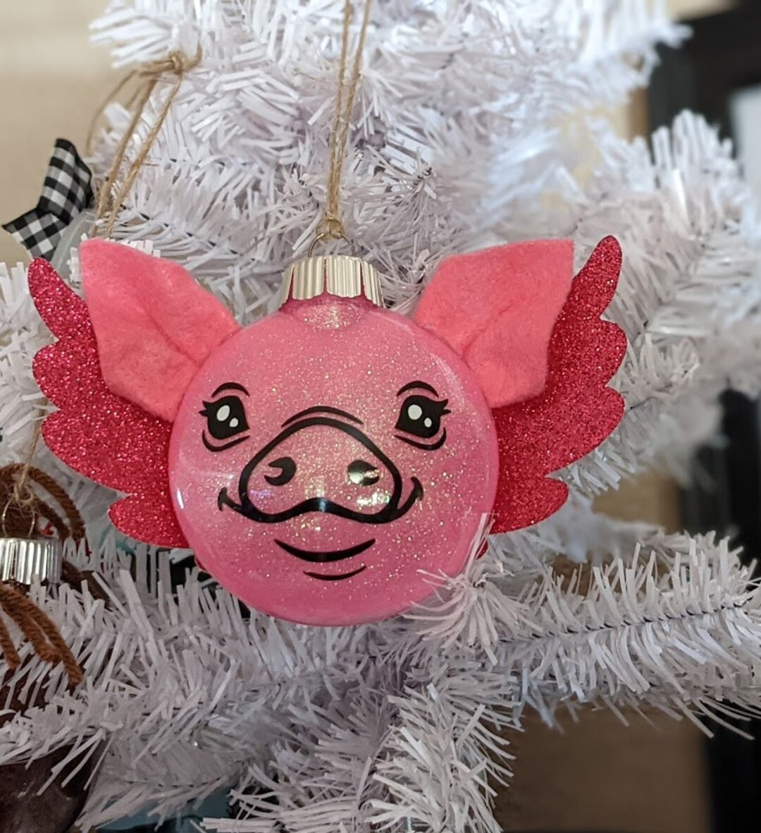 Pink Pig With Wings Glitter Christmas Holiday Tree Ornament Gift - Etsy